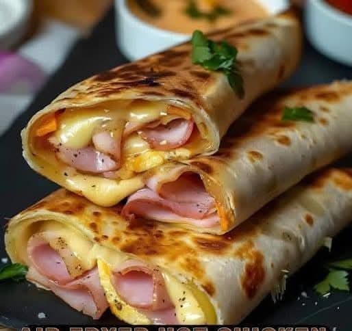 Air Fryer Hot Chicken, Ham, and Cheese Wraps - YummyCooks